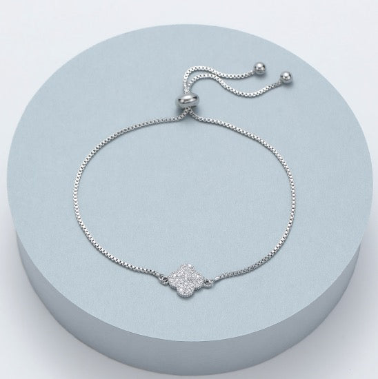 Gracee Jewellery - Crystal Clover Silver Plated Slider Adjustable Brac ...